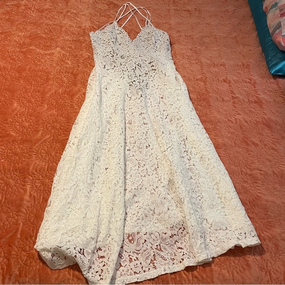 lulas | Dresses | Lulas Boho Cream Seethrough Overlay Lace Maxi Dress ...